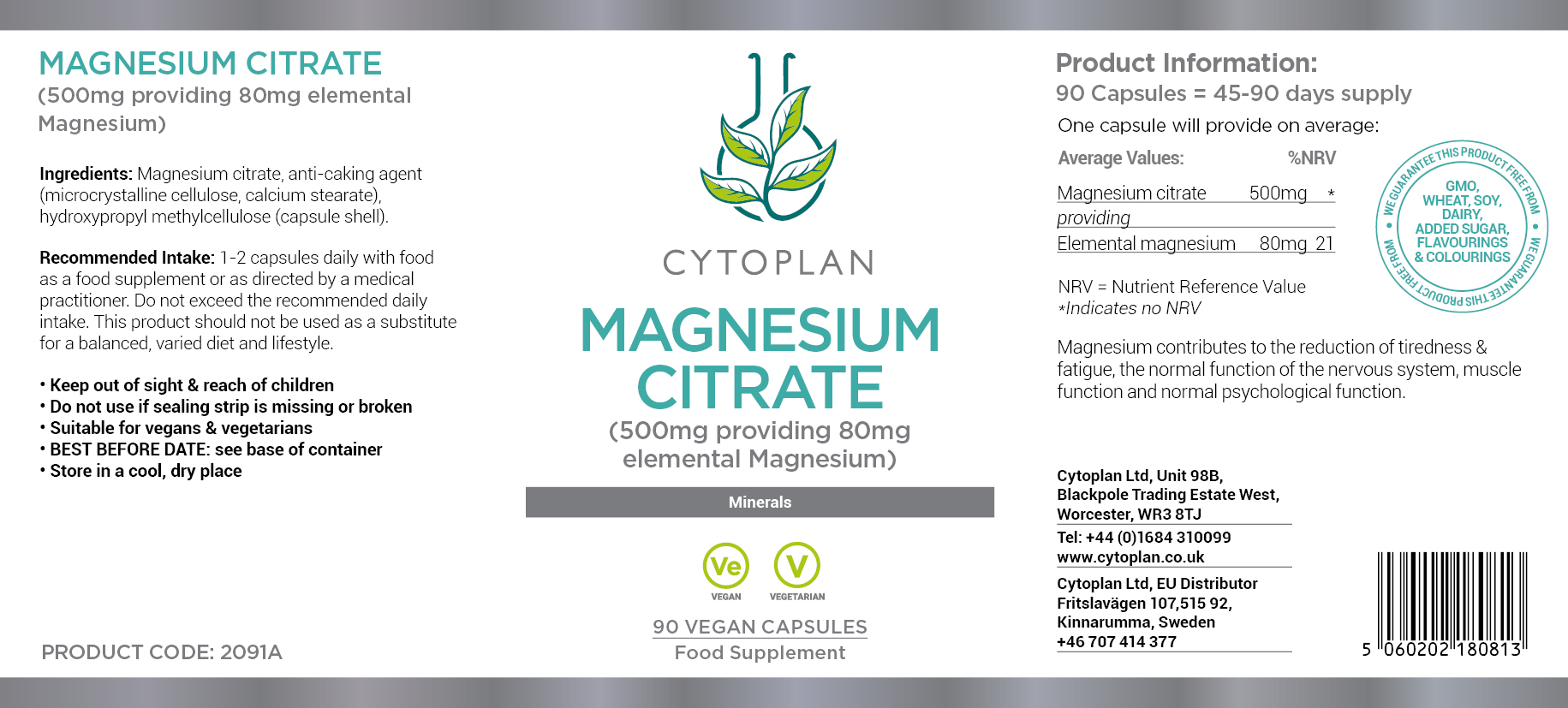 Magnesium Citrate: 500mg (90 capsules) - Healthpath